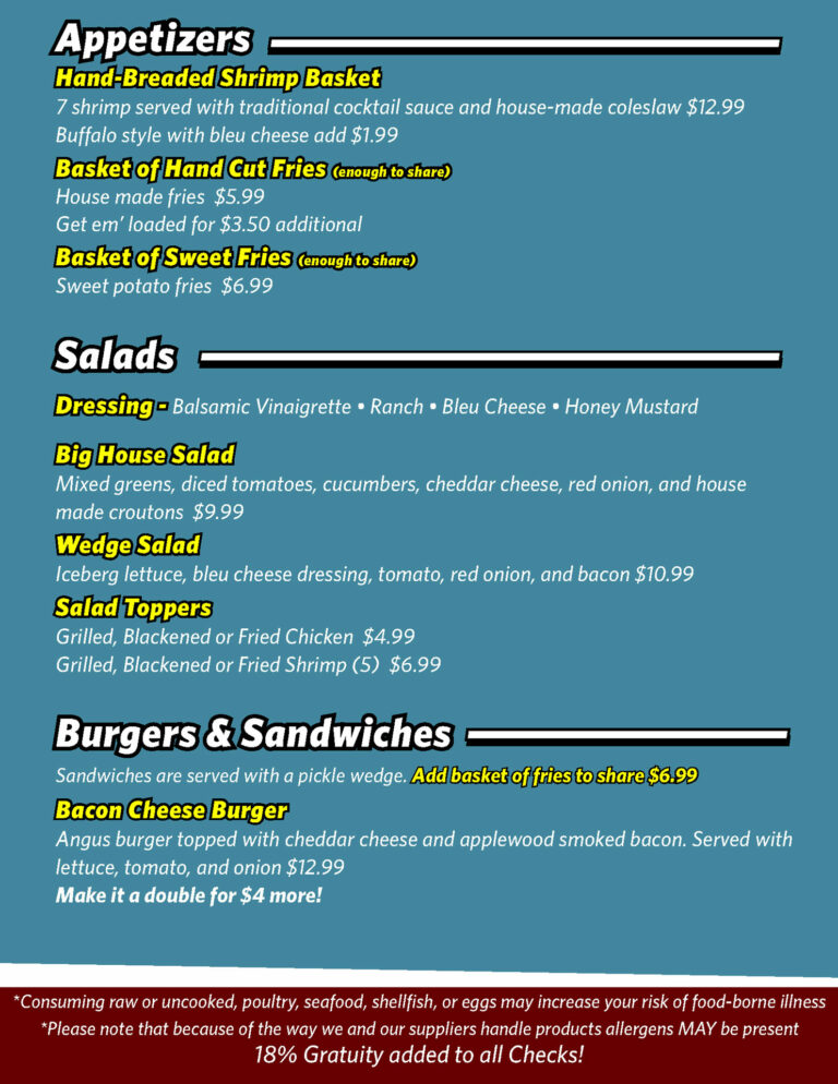 Food & Drink Menu | Syracuse Funny Bone - the premiere comedy club