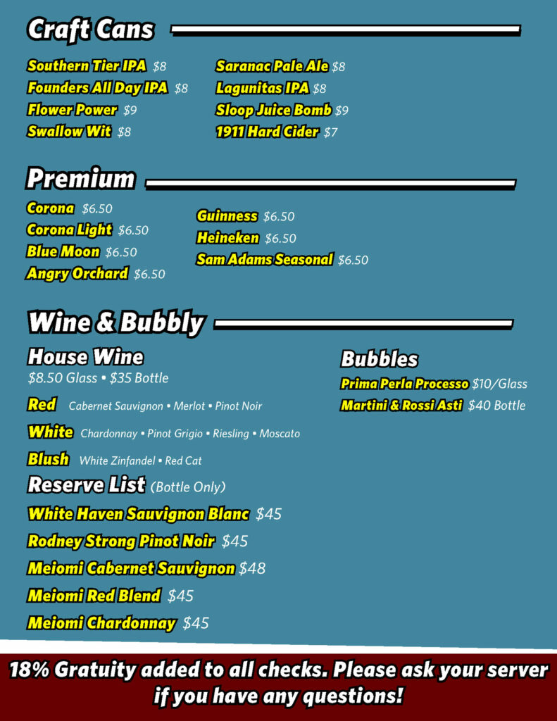 Food & Drink Menu | Syracuse Funny Bone - the premiere comedy club